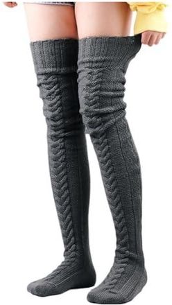 Generico Chaussettes hautes &agrave; la cuisse tricot&eacute;es, v&ecirc;tements de printemps l&eacute;gers pour les femmes, Gris fonc&eacute;, 105cm