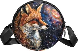 Generic Sac &agrave; bandouli&egrave;re rond pour femme, motif fleurs de renard, sac &agrave; dos avec fermeture &eacute;clair, bretelles r&eacute;glables, sac &agrave; main rond d&eacute;contract&eacute; pour femm