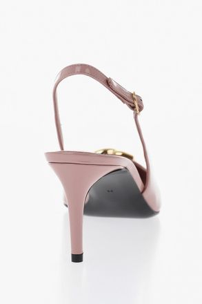 Dolce & Gabbana Patent Leather Slingbacks with Gold Metal Monogram, 7cm Heel Dolce & Gabbana