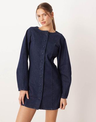 Asos Kurzes Westen-Jeanskleid in Rinse mit Bananenärmeln-Marineblau