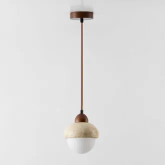 Sklum Lampe suspendue &Oslash;15 cm en travertin et bois Davise SKLUM