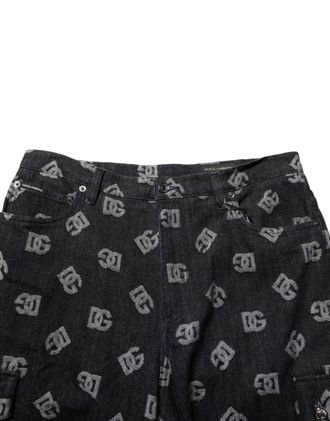 Dolce & Gabbana Black Monogram Denim Cargo Men Bermuda Short Cotton Elastane