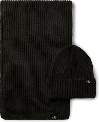 Calvin Klein Jeans Set Schal und M&uuml;tze Calvin Klein Jeans Monogram Rib Scarf Beanie Set IU0IU00638 Schwarz