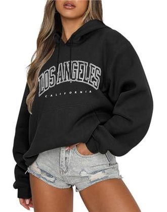 TOMWELL Sweat &agrave; capuche surdimensionn&eacute; Los Angeles pour femme - Pull dhiver &agrave; manches longues - Sweat &agrave; capuche d&eacute;contract&eacute;, a noir, M