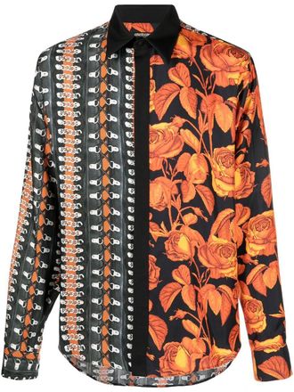 Roberto Cavalli chemise en soie &agrave; imprim&eacute; patchwork - Noir