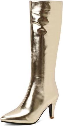 Generic Bottes m&eacute;talliques &agrave; talon chaton pour femme avec fermeture &eacute;clair lat&eacute;rale tendance pour lhiver, dor&eacute;, 40.5 EU