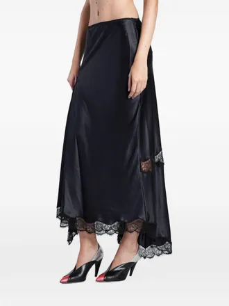 Isabel Marant Satin Lace-Trim Asymmetric Skirt - Black