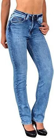 ESRA Jean Femme Droit Taille Haute Elastique Grande Taille Pantolon High Waist Straight-Fit G700