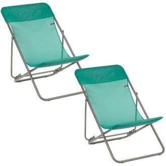 Lafuma Mobilier Lot De 2 Transats Jardin Pliants Multi-positions - Maxi Transat - Batyline Iso - Vert Chlorophylle - Lafuma Mobilier