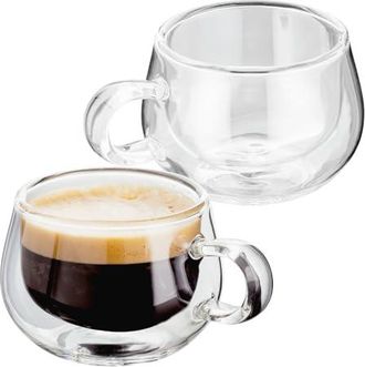 Judge Espressotassen aus Glas Doppelwandige Kaffeegl&auml;ser mit Henkel - Vakuumisolierte Doppelwandige Gl&auml;ser, 2er-Set, 75 ml - Kaffee Gl&auml;ser Set, Kunsthandwer