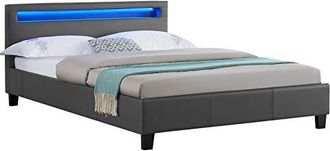 IDIMEX Lit LED Double 140x190 cm avec sommier, tête de lit Confortable, lit 1 Place revêtement en Tissu Gris, Rioja