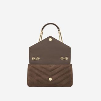 Saint Laurent Womens Loulou Media Bag Matel&eacute; Suede Brown Leather Shoulder