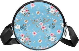 Generic Sac &agrave; bandouli&egrave;re rond pour femme, motif fleurs color&eacute;es, petit sac &agrave; bandouli&egrave;re avec fermeture &eacute;clair, bretelles r&eacute;glables, sac &agrave; main rond d&eacute;contra