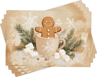 Generic Lebkuchen-Tassen-Platzsets, 4er-Set, Beige, Urlaub, dekorative Platzsets für Wintersaison, Esstisch, waschbar, Weihnachtstischwäsche, 45,7 x 30,5 cm