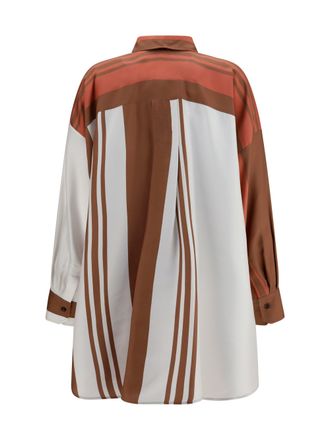 Kiton Womens Long Striped Silk Shirt Powder Pink