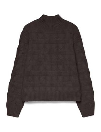 Vero Moda Vmvirgo Ls Highneck Pullover BF Pull &agrave; col Haut, G&acirc;teau au Chocolat, XL Femme