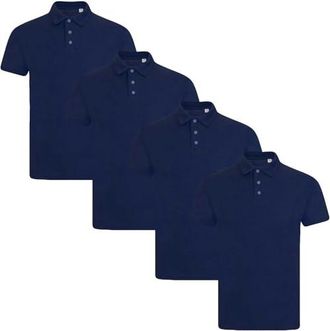 True Face T-shirt pour homme avec col boutonné et poche piquée Coupe droite, Bleu marine uni - Lot de 4, L