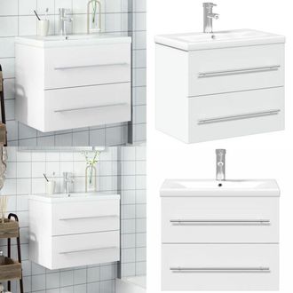 vidaXL Waschbeckenunterschrank mit Einbaubecken Wei&szlig; - Waschbeckenunterschrank - Holzwerkstoff M&ouml;bel - Badezimmerm&ouml;bel - K&uuml;chenw&auml;sche - Sp&uuml;lbecken - Home &