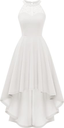 Bbonlinedress BBONL INEDRESS Sommerkleid Damen Neckholder High Low festliches wei&szlig;es Brautkleid Abendkleider elegant f&uuml;r Hochzeit Abschlusskleid lang Strandkleid-1I