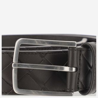 Bottega Veneta Mens Leather Belt Intreccio Calfskin Brown