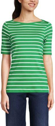 Lands End Supima-Shirt aus Baumwolle mit U-Boot-Ausschnitt, Damen, Größe:44-46 regular, Grün, Baumwolle, by Lands End