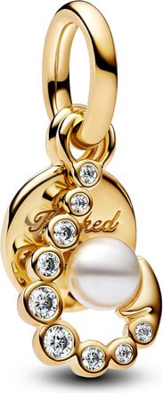 Pandora Moments Sonnenaufgang Medaillon Charm aus 14 Karat Vergoldetem Sterling Silber mit Zirkonia und Kunstperle, Kompatibel Me und Moments Anh&auml;nger, 763891