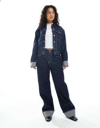 Daisy Street Jeans in Indigo-Marineblau mit weitem Bein und Umschlag, Kombiteil