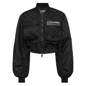 Plein Sport Femme, Vestes, Noir, Taille: 42 FR Cropped Bomber Jacket LS With Cargo Pockets