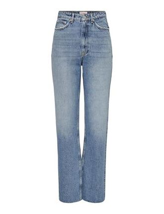 Only Onlriley Life Ex Hw STR DNM Dot353 Noos Jean Taille Haute, Denim Bleu médium, 26W / 32L Femme