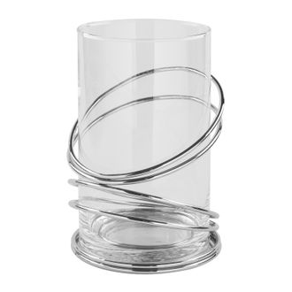 Fink rundes Stumpenkerzen Windlicht 25x15 cm aus Glas Kerzenhalter silberfarben