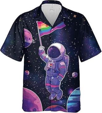Keephen Astronaute Hawaiian Chemise Femmes Hommes Galaxie Impression 3D Boutonn&eacute;e Chemise Casual &Eacute;t&eacute; Blouse Col Revers Chemises