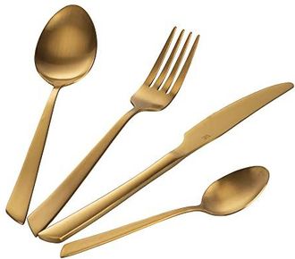 Villa D'Este Home Tivoli 24-teiliges Besteckset aus Edelstahl, satiniertes Gold, Cut, Medium