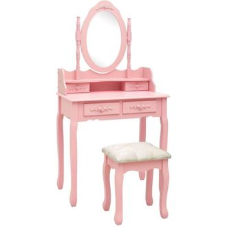 vidaXL Ensemble de coiffeuse avec tabouret Rose 75x69x140 cm Paulownia Vidaxl