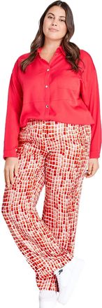 Samoon Damen Palazzohose mit Grafik-Print Eco-Vero Hose Freizeit lang Palazzohose Gemustert regul&auml;re L&auml;nge Strawberry Red Gemustert 50