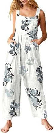 Generic EMUKFD Salopette boh&egrave;me pour femme - Style ethnique vintage - Patchwork - Jambe large - Imprim&eacute; floral - Combinaison d&eacute;t&eacute; d&eacute;contract&eacute;e - Barboteuse bo