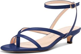 Castamere Femmes Kitten Talon Heel Ouvert Rond Bout Sandales Lanières Cheville Danse Dress Été 3.5 CM Heels Bleu Marine 41 EU