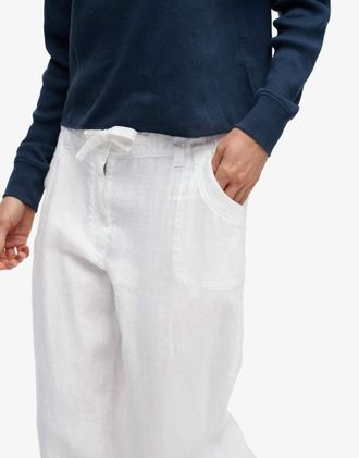 Superdry Pantalon taille basse en lin m&eacute;lang&eacute; - Optique-Blanc