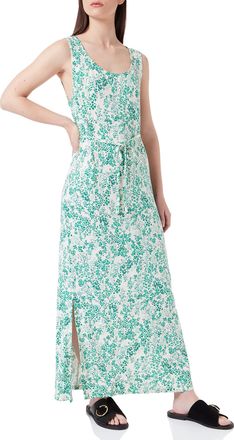 Ichi IHLISA DR17 Damen Freizeitkleid Maxikleid Kleid mit Rundhalsausschnitt Loose-Fit mit floralem Print, Gr&ouml;&szlig;e:XS, Farbe:Holly Green Print (201165)