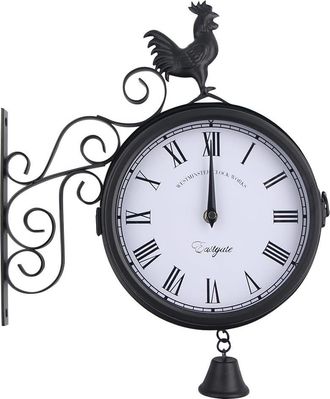 Amosfun Outdoor Wanduhr Schmiedeeisen Doppelseitige Glockenform Garten Uhr Ohne Batterie Vintage Stilvolle Leise R&ouml;mische Ziffern Wanduhr F&uuml;r Wohnzimmer Und A