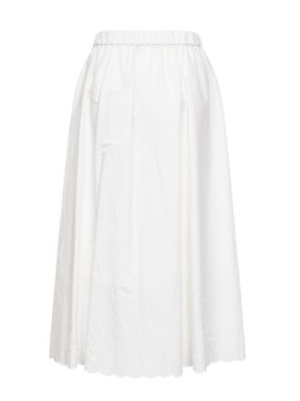 Max Mara Womens Long A-Line Skirt White Cotton