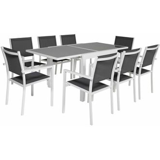 Happy Garden Happy Garden - Salon de jardin lampedusa extensible en textil&egrave;ne gris 8 places - aluminium blanc