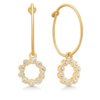 Frk. Lisberg Femme, Accessoires, Jaune, Taille: ONE Size Boucles doreilles Hoops en or 14 carats avec Zircone