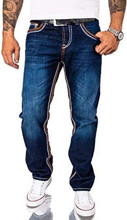 Rock Creek Rock Creek RC-2056 Jean pour homme, avec coutures épaisses, bleu, style vintage - Bleu - W42