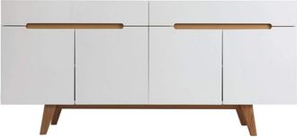 Miliboo Sideboard Skandinavienstil Weiß glänzend und Esche 180 cm MELKA