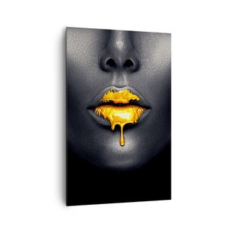 Arttor Wandbilder Dekoration Wohnzimmer Gold Mund Schwarz Bilder auf Leinwand 80x120cm Leinwandbild mit Rahmen Schlafzimmer K&uuml;che Deko Wand Kunstdruck Art Gr