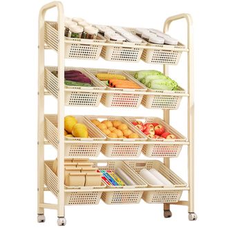 Generic Rollwagen Rahmen Aus Kohlenstoffstahl Herausnehmbarer Hohlkorb K&uuml;chenaufbewahrungs-Organizer K&uuml;chenwagen f&uuml;r Die K&uuml;che, W&auml;scherei und Enge Stellen(81 