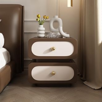 Generic Minimalistischer Nachttisch Mit 2 Schubladen - Moderner Nachttisch Aus Massivholz In Mikrofaserleder, Khaki (19,7 X 15,8 X 19,7 Zoll)(Brown,17.7 * 15.