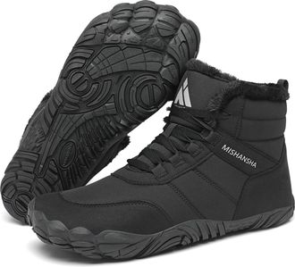Mishansha Winter Barfu&szlig;schuhe Herren Damen Barfussschuhe Outdoor Winterschuhe Wasserabweisend Winterstiefel Warm Gef&uuml;ttert Winterboots, Schwarz EU Gr.48