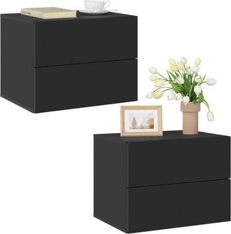 Woltu 2x H&auml;ngend Nachttisch mit Schubalde, Wandregal Nachtschrank, Nachtkommode Wandmontage f&uuml;r Schlafzimmer Wohnzimmer, 40x30x30cm, schwarz - Woltu