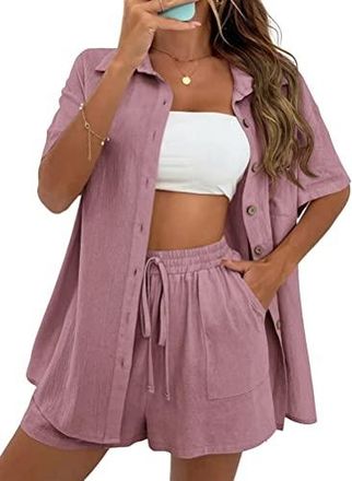 ORANDESIGNE Ensemble Femme Chic Et Elegant Ete Short Et Tee Shirt Casual Outfit Loungewear Set Tenue Décontractée Ensemble De Pyjama Short Vetement A Rose L